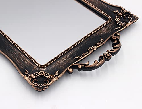 Tstarer Antique Decorative Gold Framed Square Mirror Tray, Jewelry & Cosmetics Organizer for Dresser, Square - 9.5" W x 14.5" L (Bronze)