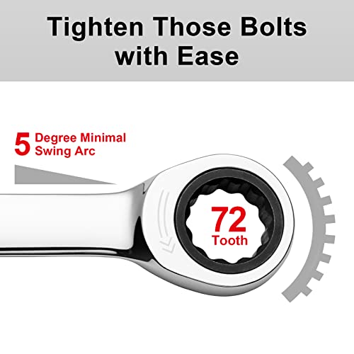 Jetech 21mm Ratcheting Combination Wrench, Industrial Grade Gear Spanner with 12-Point Design, 72-Tooth Ratchet, Made with Forged and Heat-Treated Cr-V Steel in Chrome Plating, Metric
