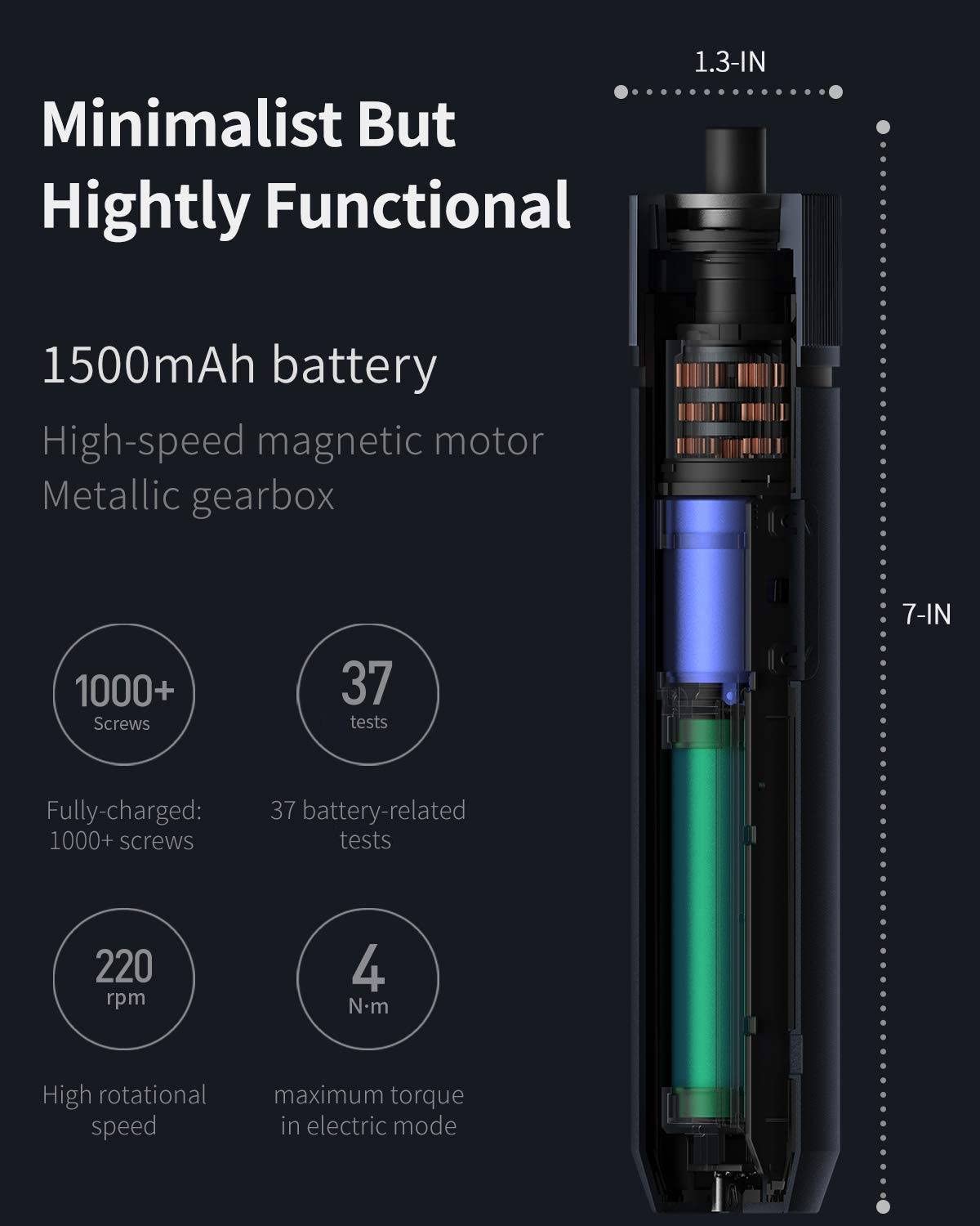HOTO Electric Screwdriver, 3.6V Cordless Screwdriver Set, All-in-One Design, USB-C Charging Cable, Manual & Electric, LED Shadowless Light, 3 Torque, 5N.m 1500mAh, 12 Pcs Bit for Electrical Repairs