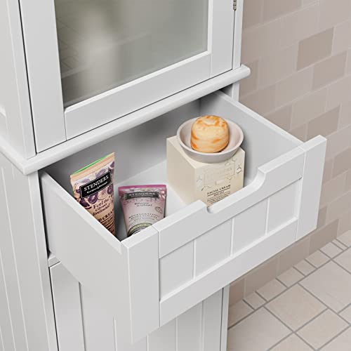 HORSTORS Bathroom Storage Cabinet with 2 Doors & 1 Drawer, Floor Freestanding Narrow Tall Cabinet with Adjustable Shelves for Living Room, Bedroom, White