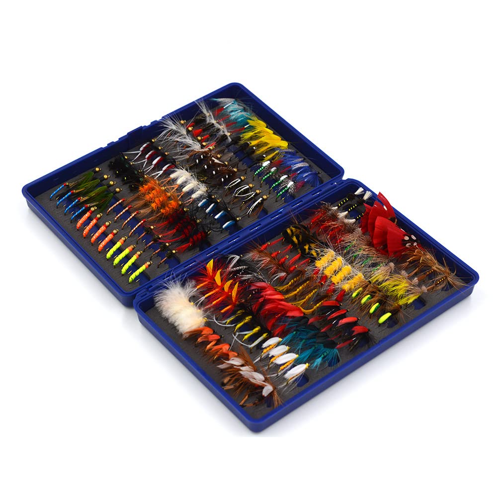 Fishing Gear Assortment Kit Wet/Dry Fishing Flies Fly Lures Streamer Trout Pike Bass Baits
