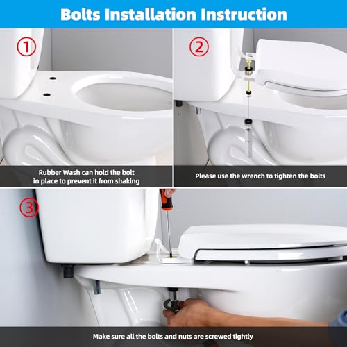 Hibbent 2 PCS Universal Toilet Seat Bolts Kit, Heavy Duty Solid Brass Toilet Bolts with Extra Long Stainless Steel Downlock Nuts Rubber Washers Gaskets, Easy to Install - Bathroom Toilet Repair Screw