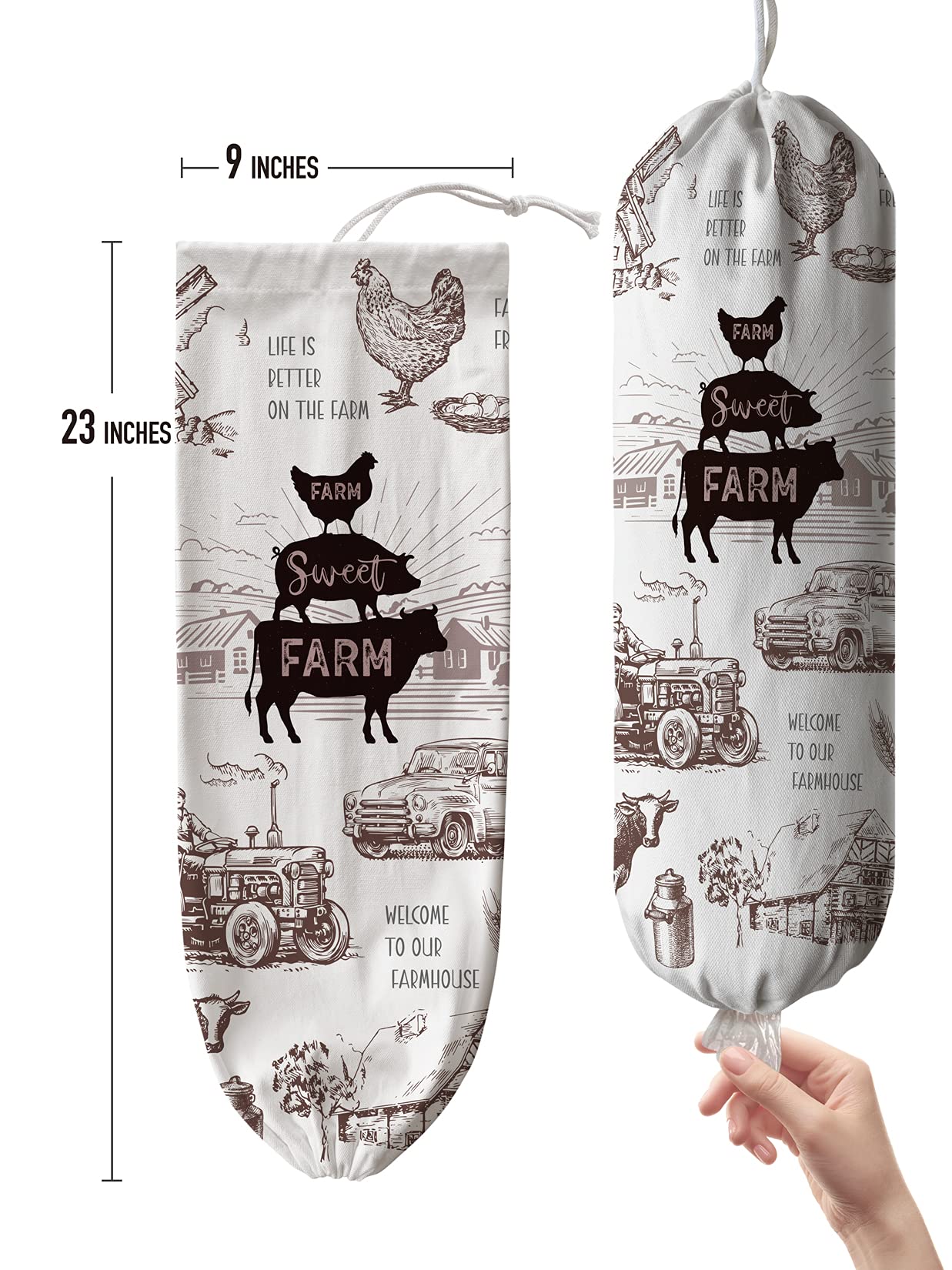 Hglian Farmhouse Plastic Bag Holder Dispenser and Sunflower Grocery shopping bags Storage saver Organizer