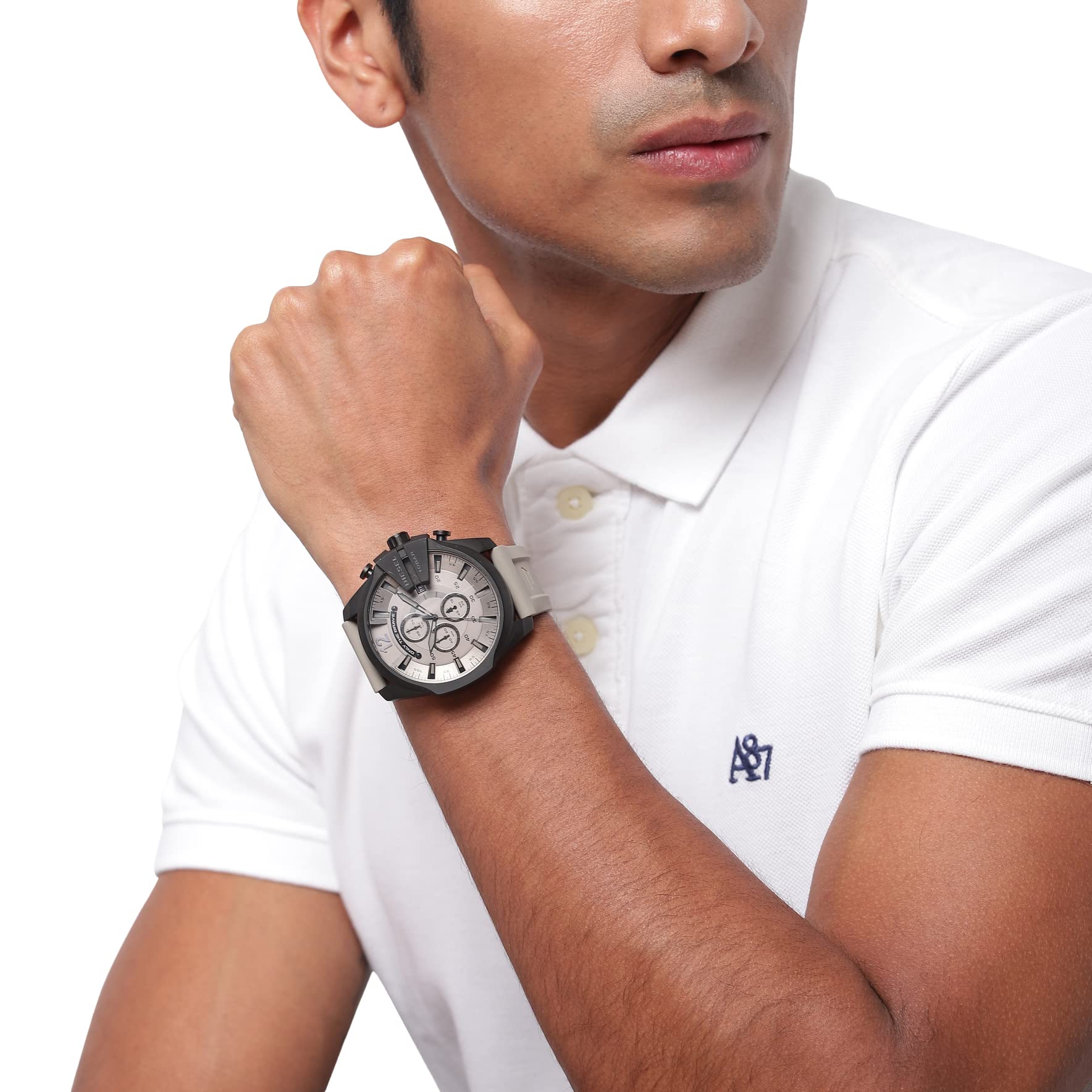 Diesel Mega Chief Stainless Steel and Silicone Chronograph Men's Watch, Color: Black, Gray (Model: DZ4496)