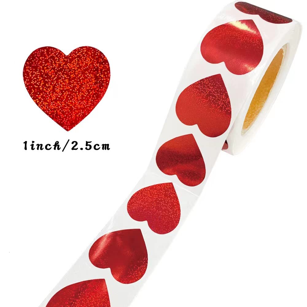 Glitter Heart Stickers Love Decorative Sticker 500 per Roll,1"Self Adhesive Labels for Valentine's Day, Award Charts, Offices, Teachers & Classrooms, Bookmarks