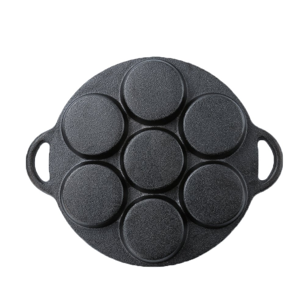 Nadalan Cast Iron Omelette Egg Burger Fried Egg Pot Pancake Pan With 7-Mold Design 32cm Diameter