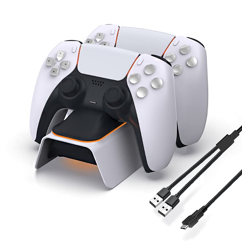 Dobe Charger Station for Ps5 Controller, Playstation 5 Fast Charging Dock with LED Indicator, High Speed for Sony DualSense Controller, White