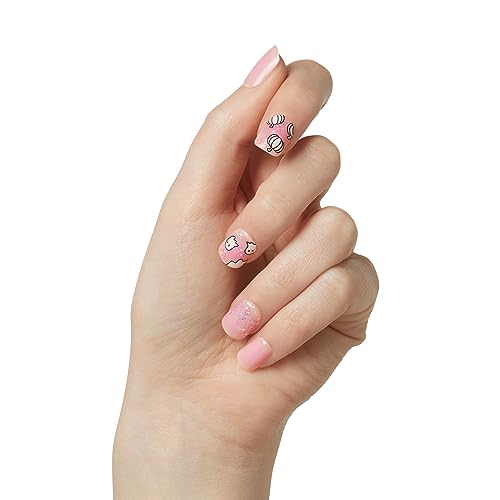 KISS imPRESS Press-On Manicure Halloween, Pink, Short Length, Square Shape, PureFit Technology, Chip Proof, Smudge Proof, Waterproof, Prep Pad, Mini Nail File, Manicure Stick & 30 Fake Nails