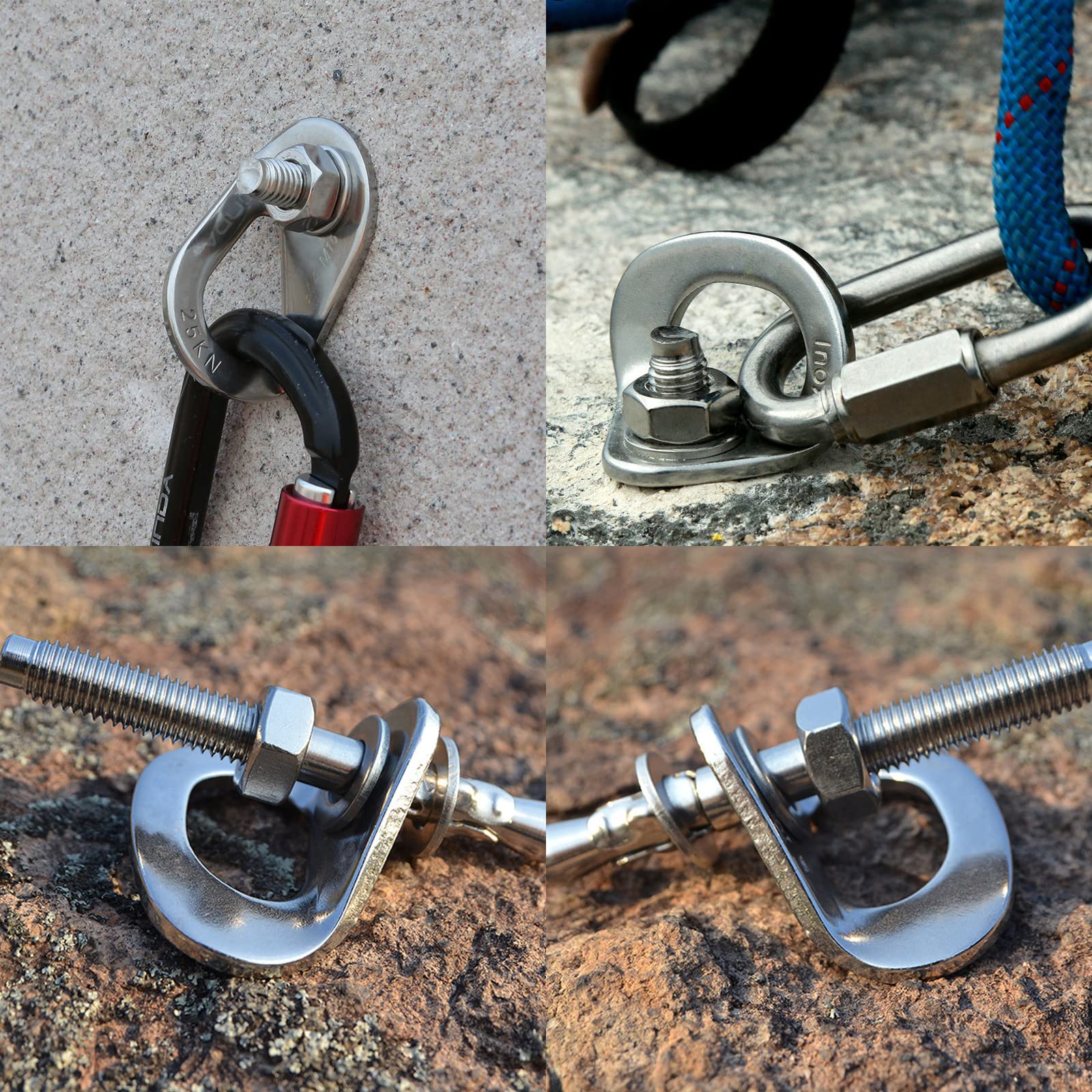 JATCSG 20Pack Climbing Bolt Hanger, Stainless Steel Climbing Anchor Bolt, Rock Climbing Anchor for 10 mm / 3/8" Bolt, Fracture Load 25kN, for Climbing Rappelling Rescue Hammock Installation