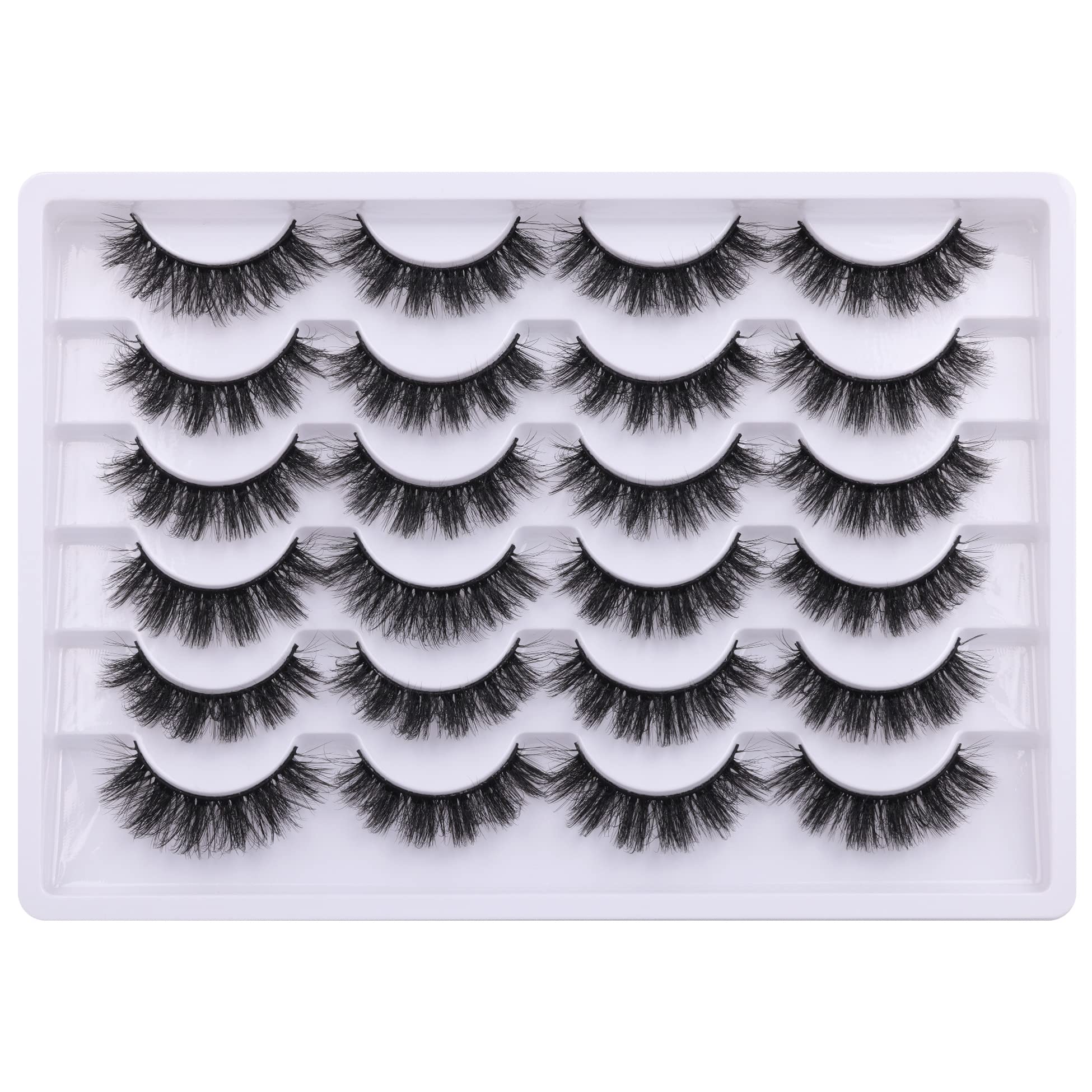 Eyelashes Natural Fluffy Mink Lashes Full of Volume Faux Mink Lashes 3D Effect Thick Volume 16MM Fake Eyelashes Wispy Lashes 12 Pairs