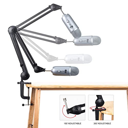 DISINO Microphone Boom Arm Stand Heavy Duty Adjustable Suspension Scissor & Spring Built-in Mic Stand For Blue Yeti Snowball Microphone & Blue Yeti Nano