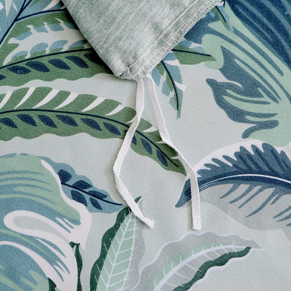 Koudi Tropical Duvet Cover Set Queen Blue Green Palm Leaves Monstera Plant Bedding Set Rainforest Botanical Microfiber Comforter Cover with Zipper Ties