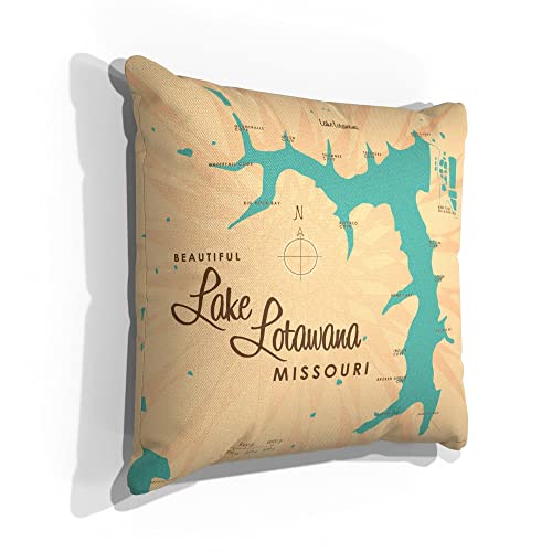 Lake Lotawana Missouri Map Canvas Throw Pillow for Couch or Sofa at Home & Office by Lakebound 18" x 18".