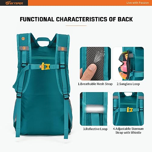SKYSPER Packable Hiking Backpack 40L Lightweight Waterproof Backpack Travel Daypack for Men Women(Cyan)