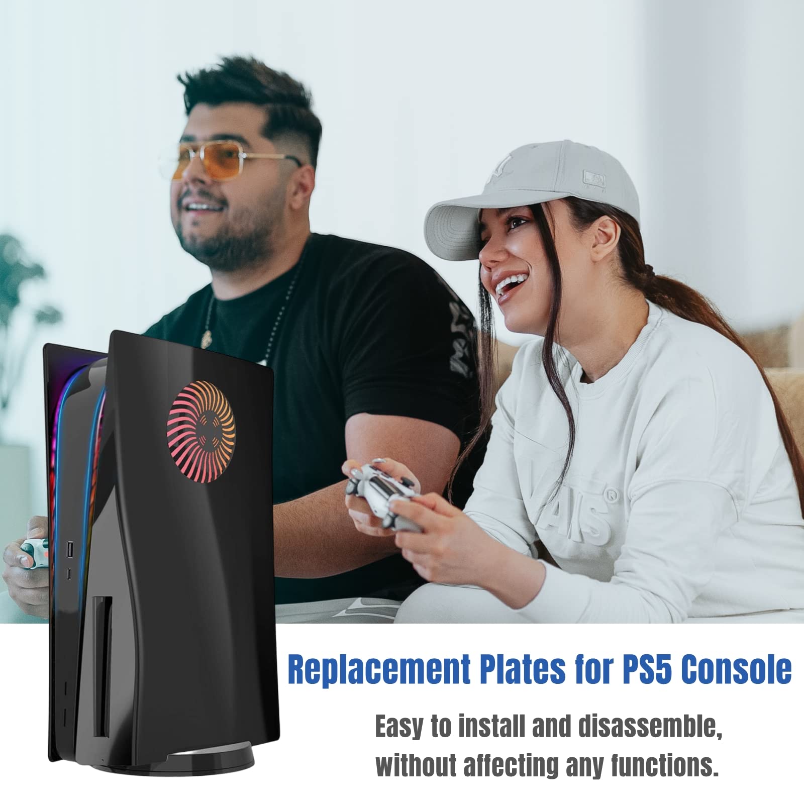 Face Plates with RGB LED Light Strip and Cooling Vents for PS5 Disc Edition, Cover Shell Faceplates for PlayStation 5 Console Replacement Panel, 400+ Effects Light (Black)