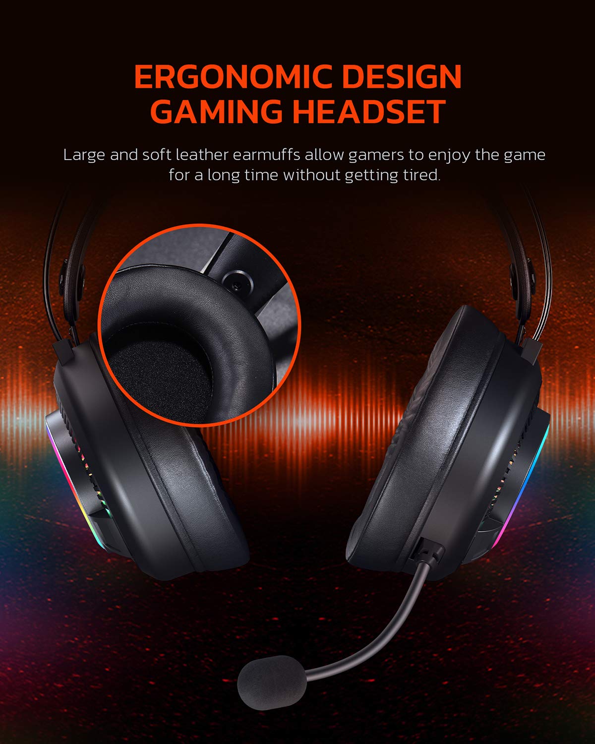 DAREU USB Gaming Headset with Microphone, RGB Light Gaming Headset with 7.1 Surround Sound, Noise Canceling Mic for PC Mac Laptop