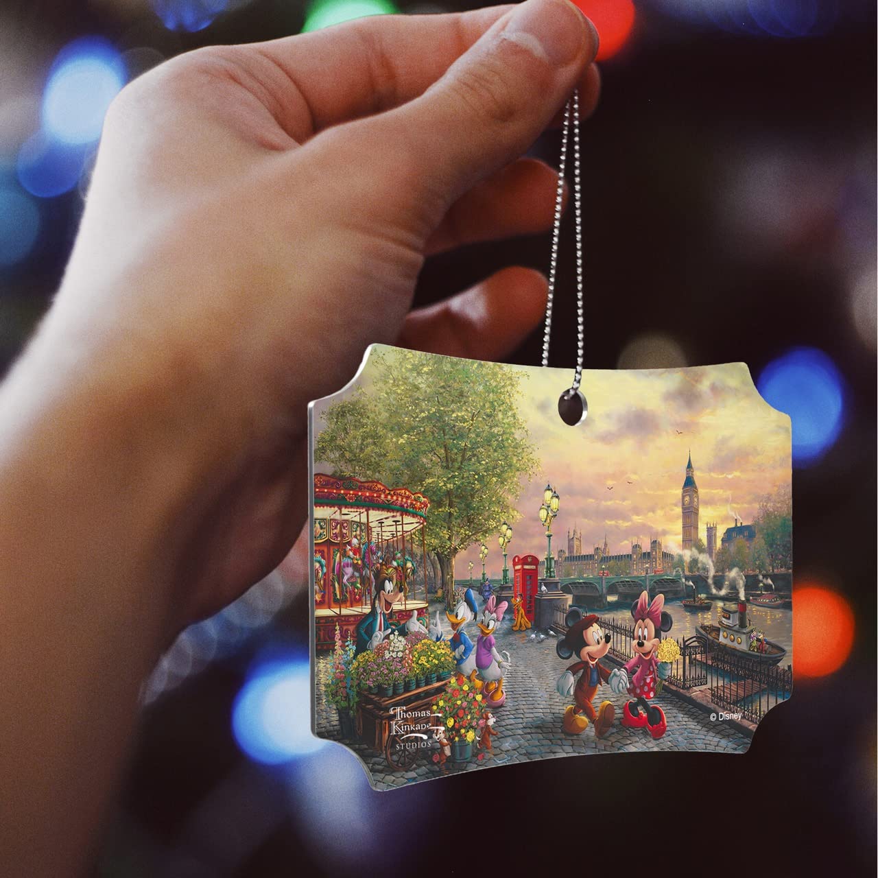 Disney β Mickey and Minnie Mouse in London - Thomas Kinkade Studios - This 4β x 2.5β Hanging Metal Print Accessory β Limited Edition Officially Licensed Collectible | Complimentary Velveteen Gift Bag