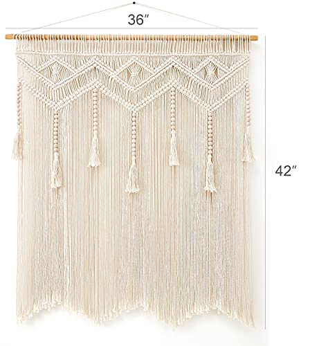 Mkono Macrame Wall Hanging Large Boho Decor Woven Wall Tapestry Chic Art Tassel Christmas Decoration for Backdrop over Bed Bedroom Nursery Dorm Classroom, Including Hanging Rod, 36''W x 42''H