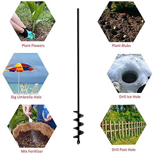 Extended Garden Auger Spiral Drill Bit 2”x30”, Spiral Hole Drill Planter, - No Need to Squat for Garden Planting Bulb & Bedding Plant Augers, Hole Digging Planting Tool for 3/8" Hex Drive Drill
