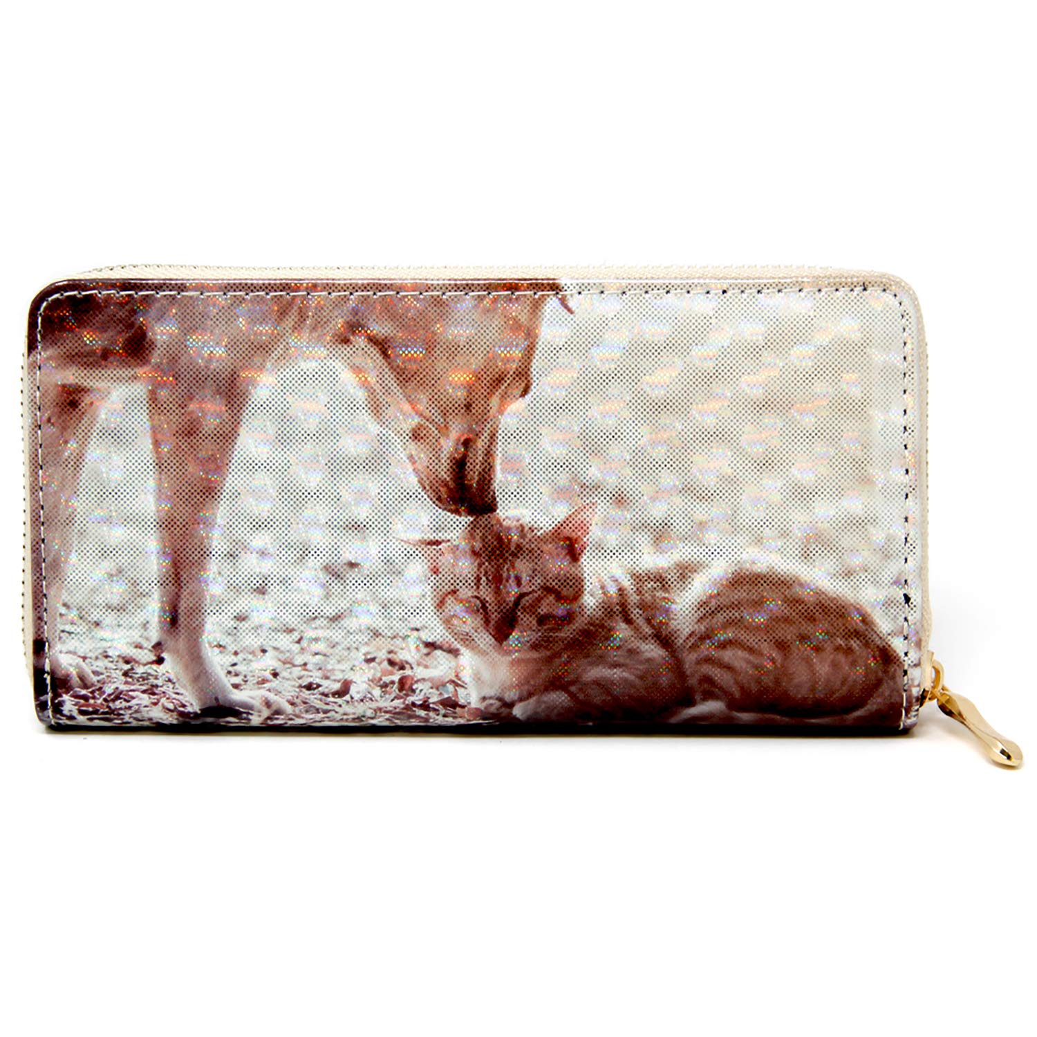 MIRMARU Women’s Holographic 3D Long Clutch Wallet Zipper Closure Card Slots Zippered Coin Pouch (186, FLAMINGO-02)