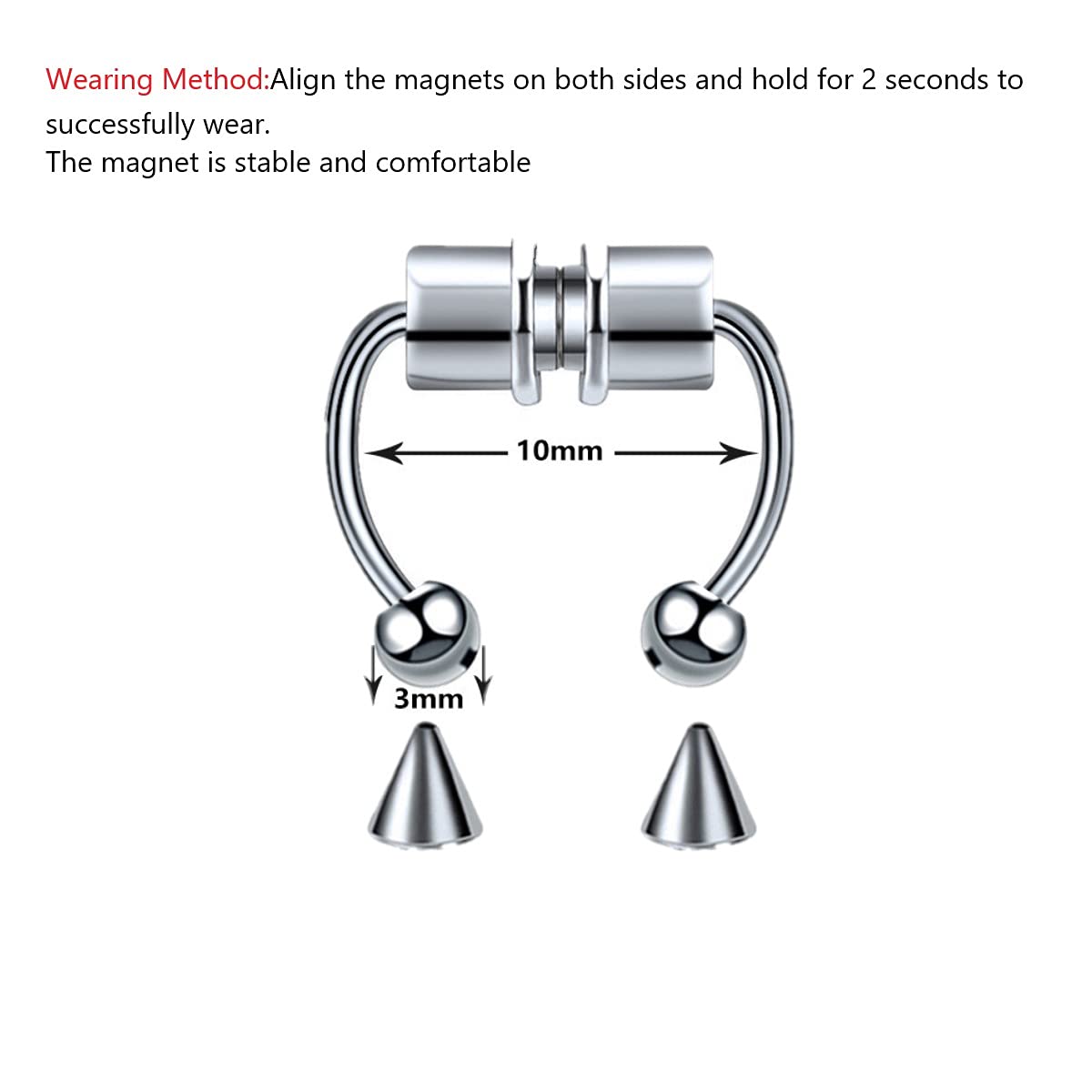 EASYGNAL Nose Hoop Ring Magnetic Septum Clip On Horseshoe Stainless Steel Faux Fake Non-Pierced