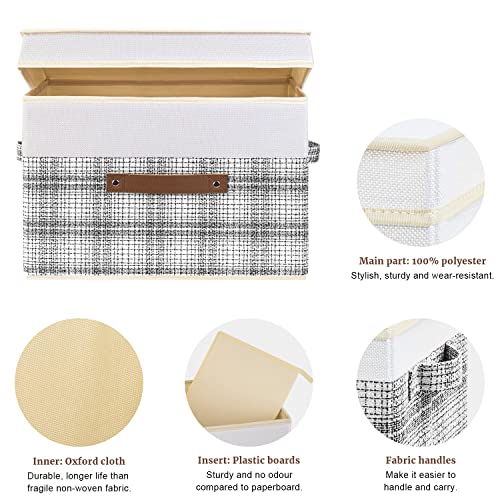 TYEERS Collapsible Storage Bins with Lids, Patchwork Design, Washable, Fabric Decorative Storage Boxes for Organizing, 14.9x9.8x9.8 inches, 3 Pack, Gray