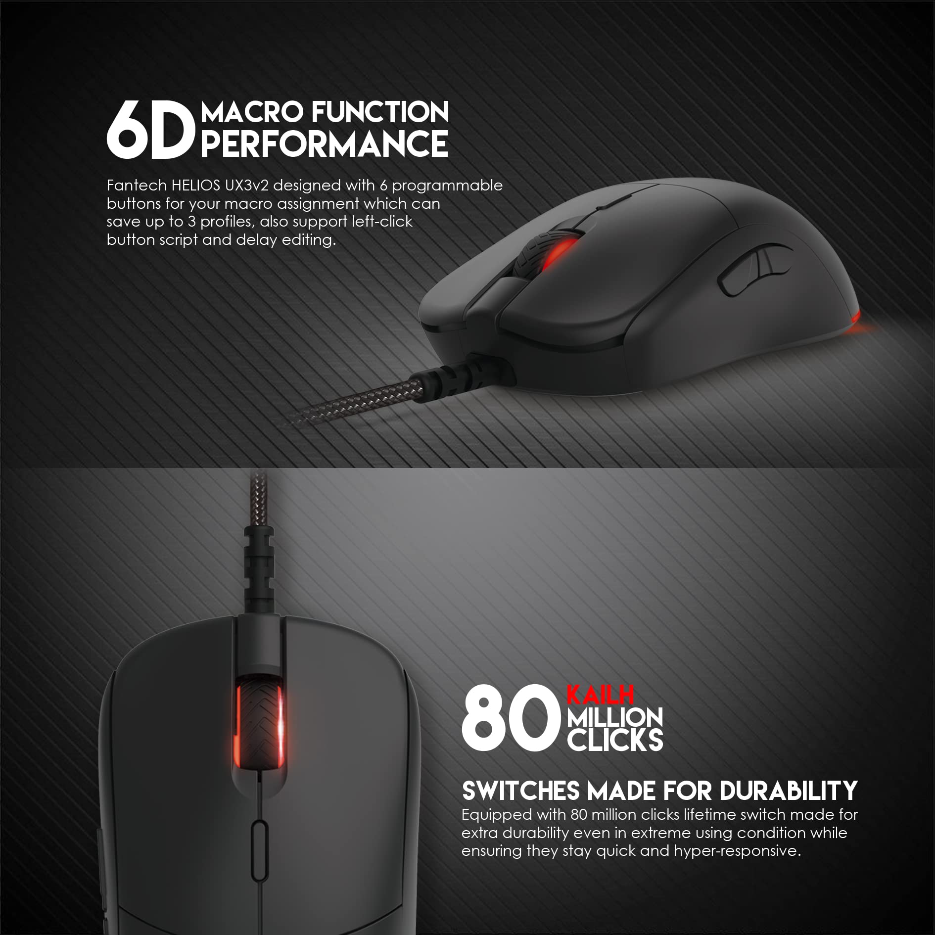 FANTECH Helios UX3V2 Symmetrical RGB Gaming Mouse, PixArt 3389 16,000 DPI Kailh Switches 6 Programmable Buttons Professional Grade Small Size Mouse, Light Weight Mouse, Matte Black