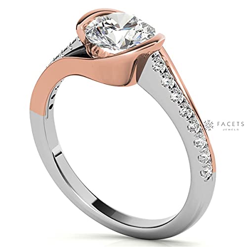 FACETS JEWELS 1.90 TCW Round Cut Moissanite Diamond Channel Setting Engagement and Wedding Ring for Her in - 10K Solid White Gold Size 7