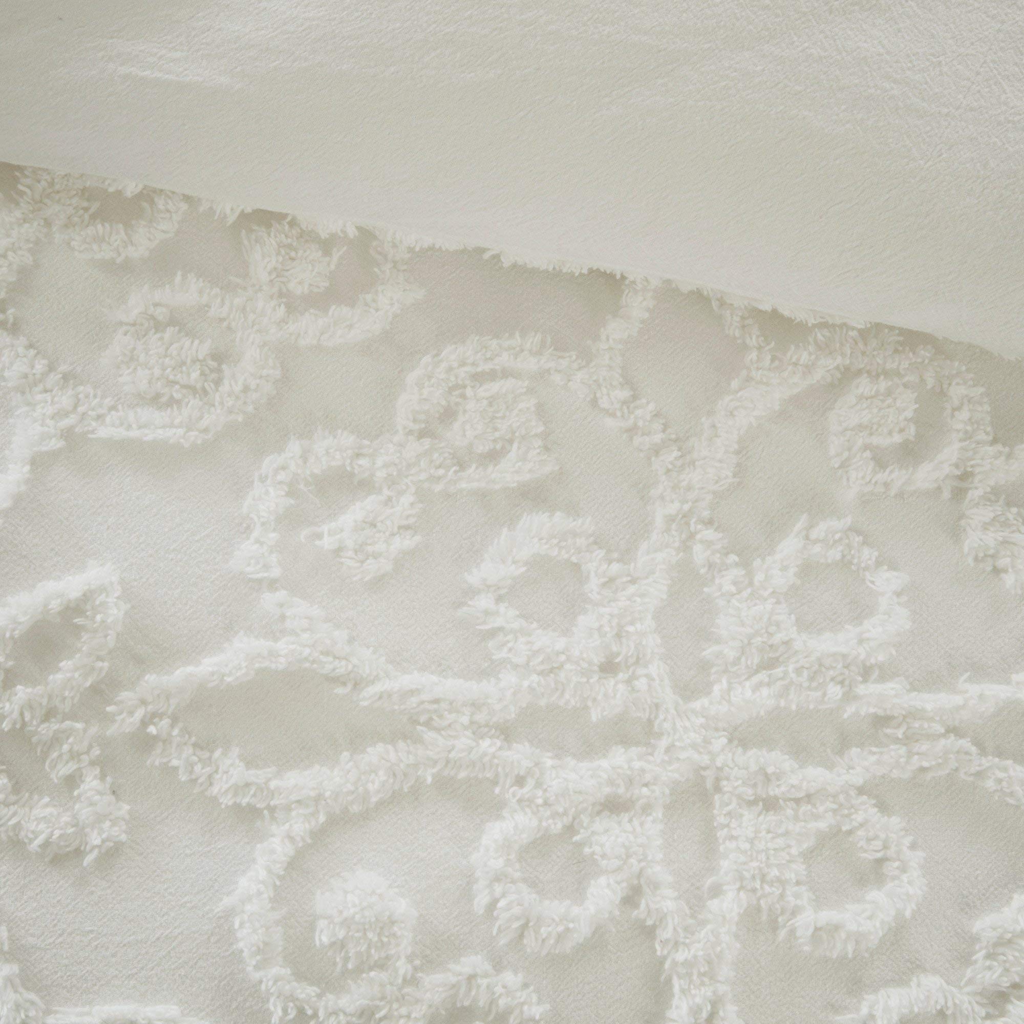 MISC White Chenille Duvet Cover Full Queen Set Tufted Bedding Floral Medallion Chenile Cotton Farmhouse Pretty Shabby Chic Country Charm, 3 Piece