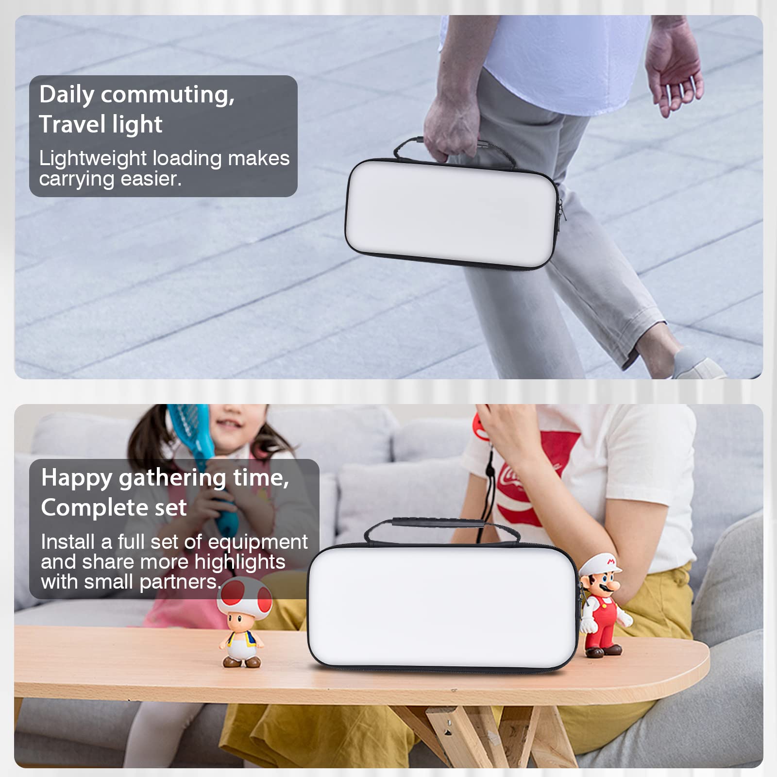 DLseego Carrying Case Design for Switch/Switch OLED Model, Shockproof Hard Shell Protective Travel Bag 10 Game Card Slots for Switch Console Joy-Con & Accessories with 6 Thumb Grip Caps β White