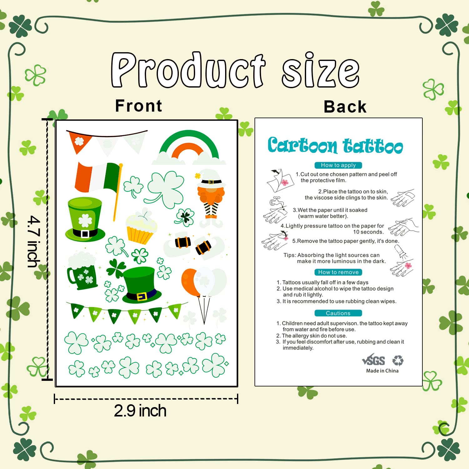 Partywind 200 Styles Luminous St Patrick's Day Temporary Tattoos for Kids Party Favors, Glow Saint Patrick's Day Accessories Decorations, Special Irish Shamrock Stickers for Kids (10 Sheets)