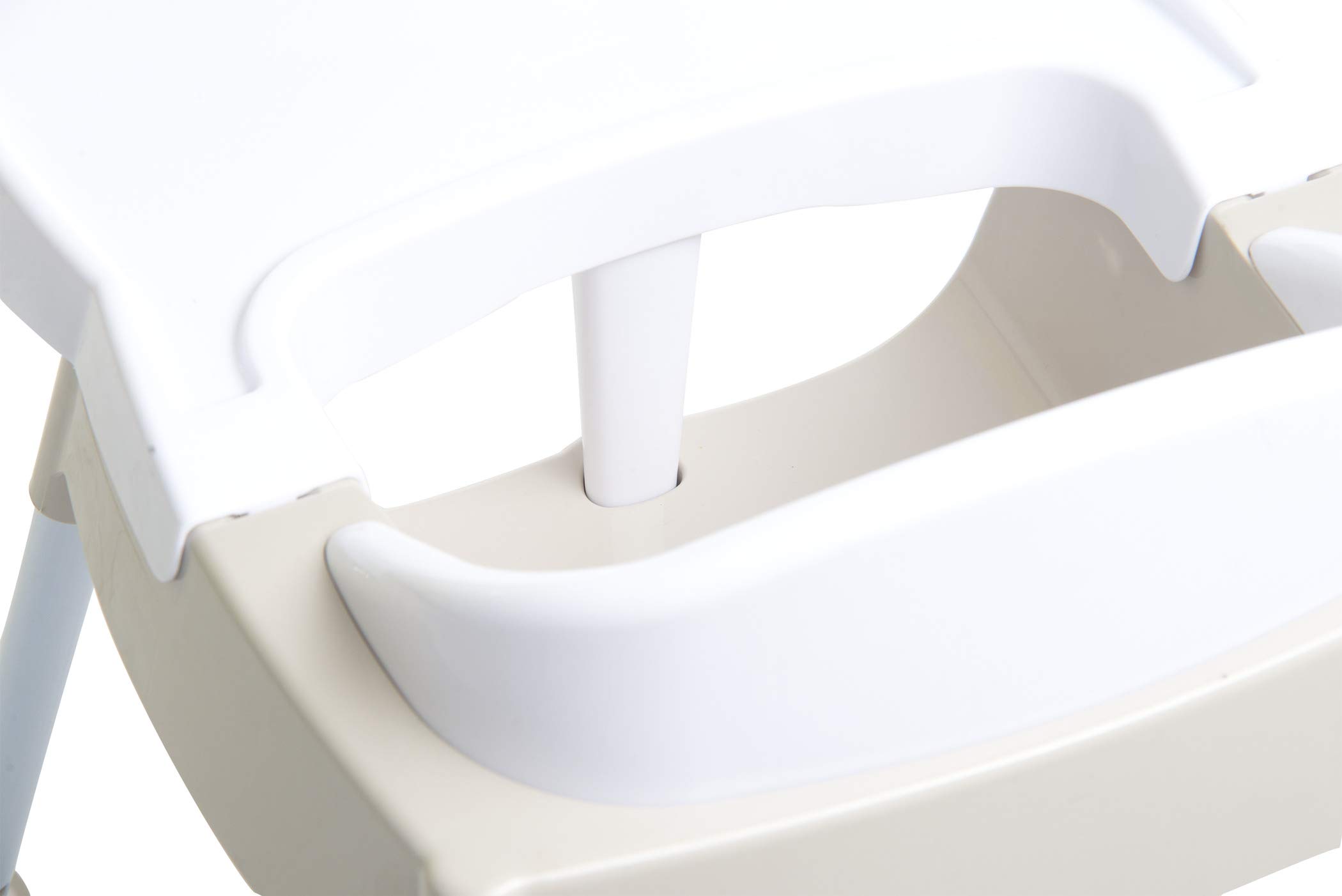 Foundations Secure Sitter 7-13" Adjustable Height Feeding Chair, 1 Pack, Stable “No Tip” Feet, 3-Point Adjustable Harness, Removable Tray, Easy to Clean, Smooth Plastic (White/Tan)