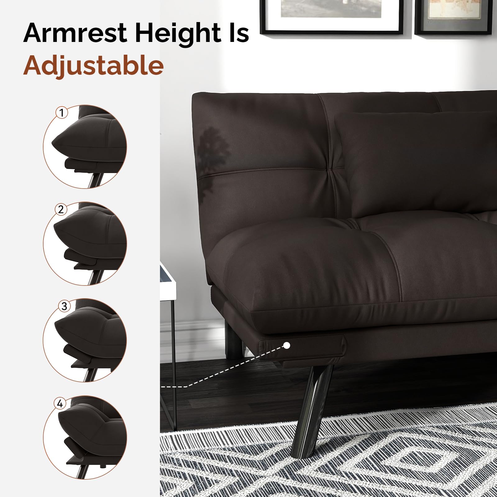 Futon Sofa Bed, Convertible Sofa Bed, Sofa Bed Couch Water-Resistant Fabric with 2 Cushions for Living Room Sofa Bed (Pare Black)