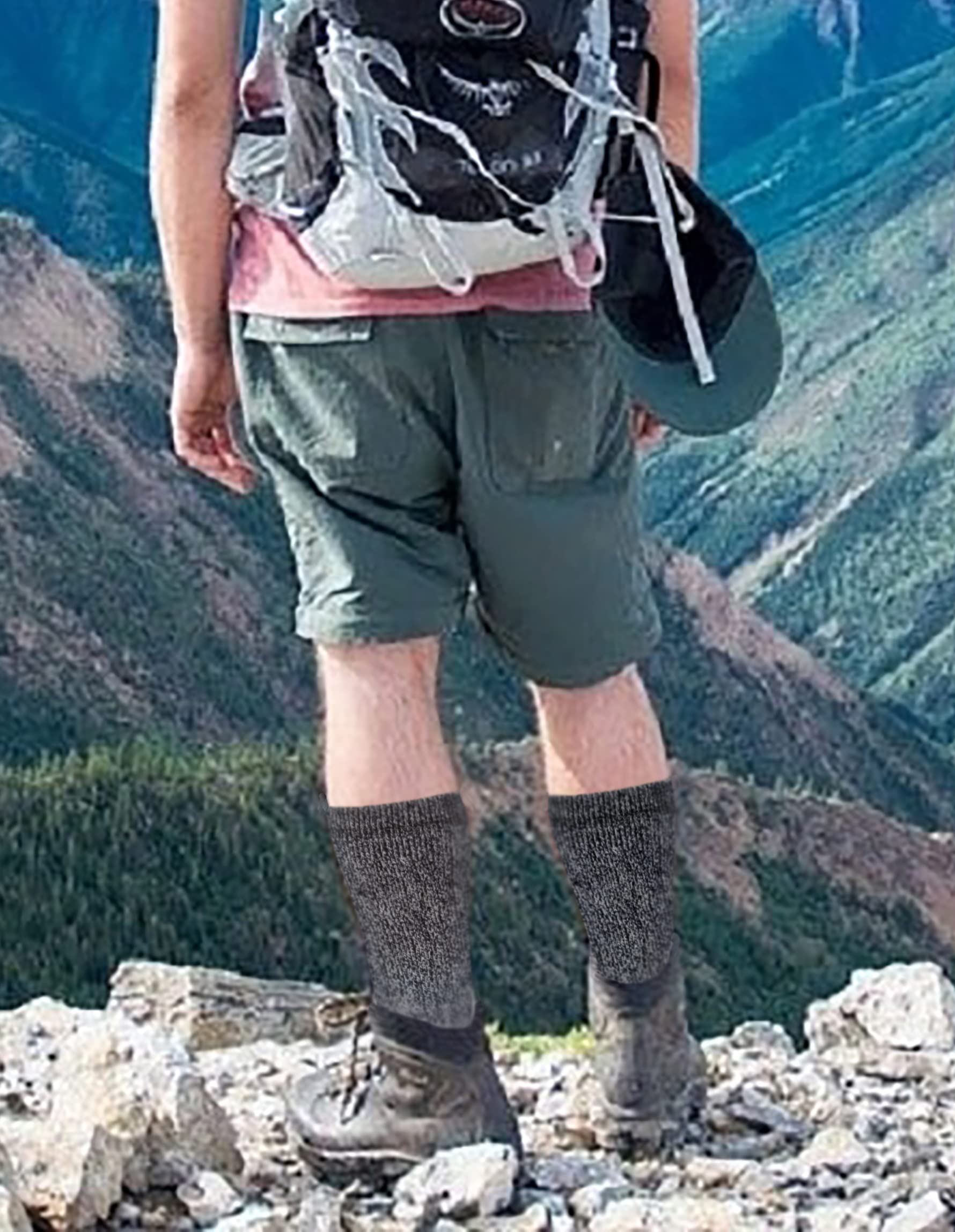 Different Touch Men's Heavy Weight Merino Wool Comfort Hiking Boot Socks(2 pack) (10-13, Black/Grey)