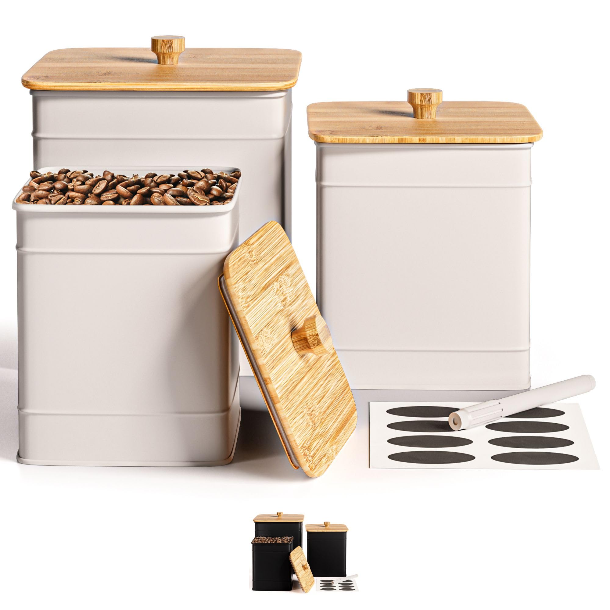 Kitchen Canisters for Countertop Set of 3 with Customizable Chalkboard Labels & Marker Pen - Big Iron Kitchen Canisters with Airtight Lids - Canisters Sets for the Kitchen - White Kitchen Canister Set