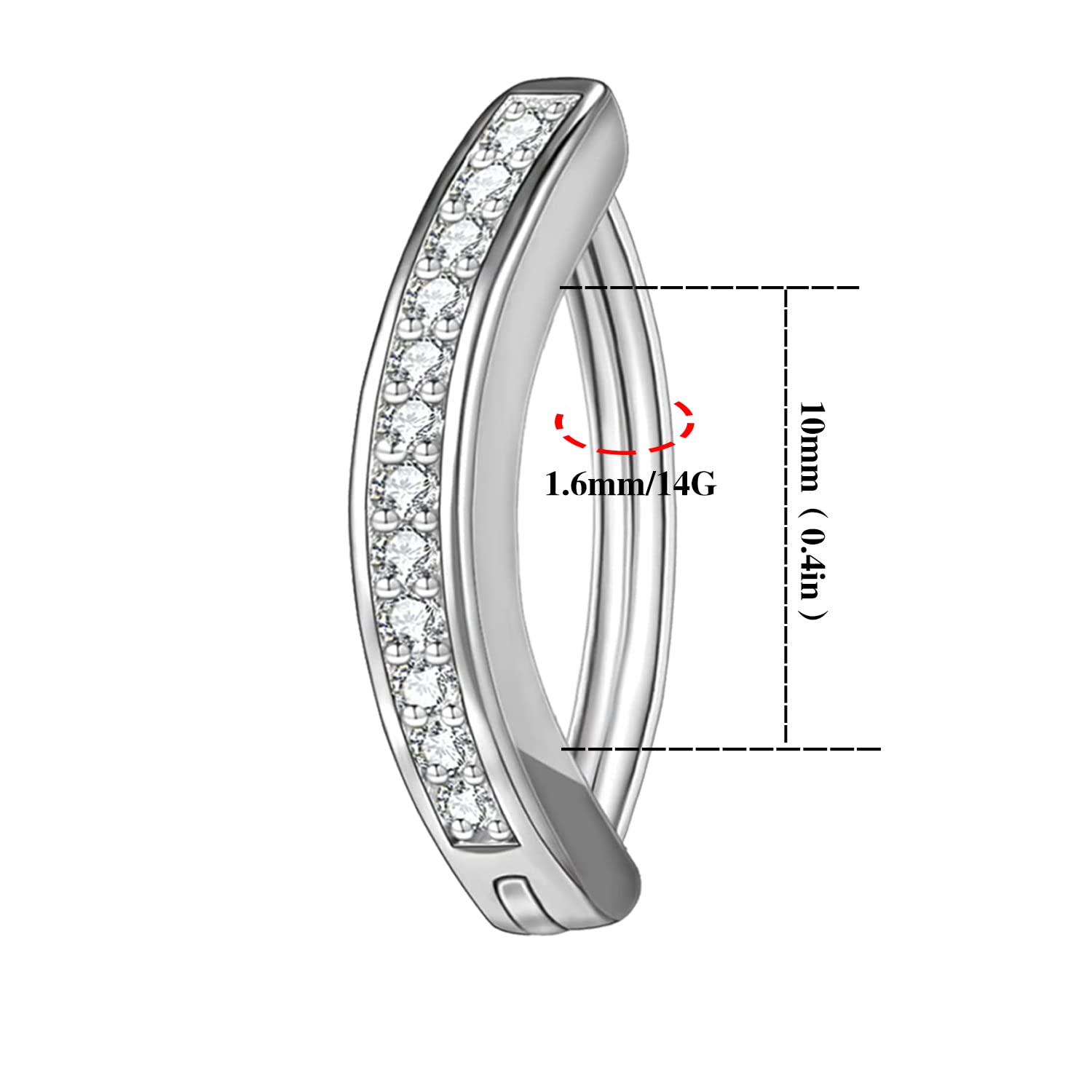 FLOGWE 14G 316L Clicker Belly Button Rings for Women Clip Minimalism Reverse Curved Belly Button Ring Stainless Steel CZ Belly Button Barbell Piercing Jewelry