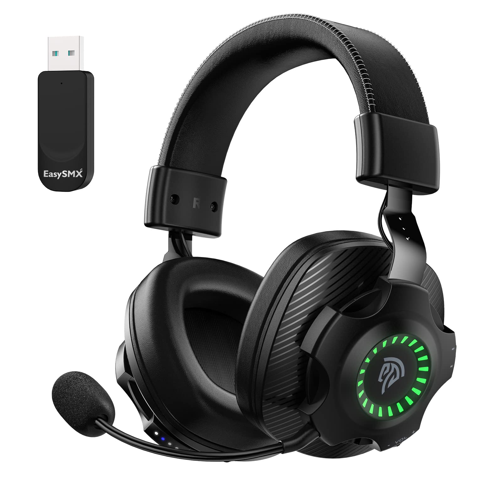 EasySMX 2.4G Wireless Gaming Headset PS5/PS4/PC V07W Noise Cancelling Over Ear 7.1 Surround Gaming Headphones with Detachable Mic, RGB Lighting, Soft Memory Earmuffs, Wired Mode for Xbox One