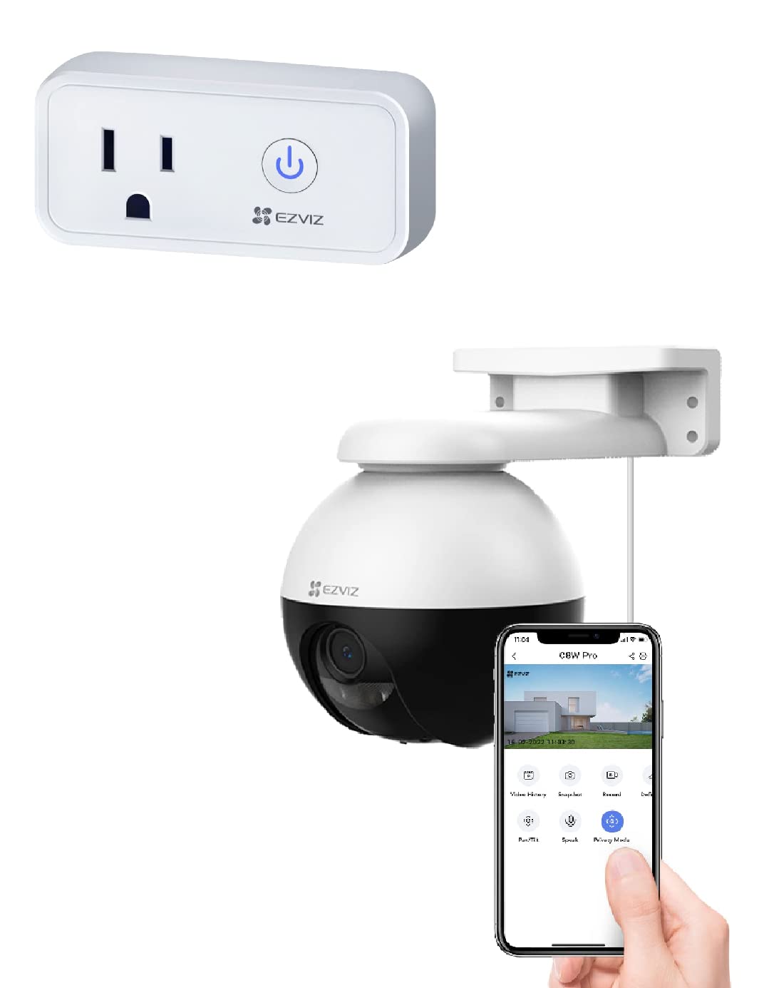 EZVIZ Security Camera Outdoor, Auto Tracking, WiFi Camera,Color Night Vision, AI Person Detection Two-Way Talk | C8W Pro 2K (4mm) Smart Plug T30-B