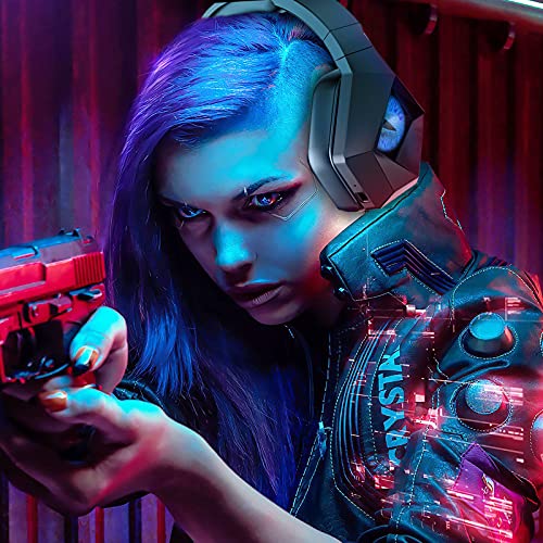 EasySMX IcyEyes L1 Wireless Gaming Headset for PC, PS4, PS5, Mac, Noise Canceling Wireless Headphone with Detachable Mic, Soft Memory Earmuffs, 17 Hours Battery, Surround Sound PS4 Wireless Headphones