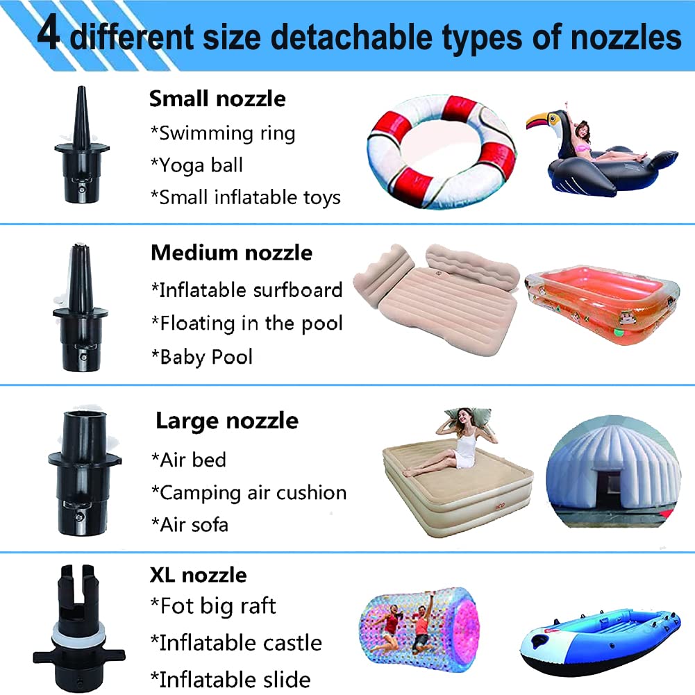 Electric Air Pump for Inflatable Air Tumble Track Gymnastics Mat, Air Roller Barrel, Swimming Ring, Air Bed, Pool Toy, Inflatables Raft Boat Electric Pump with 4 Nozzles(AC 110-120V(500W))