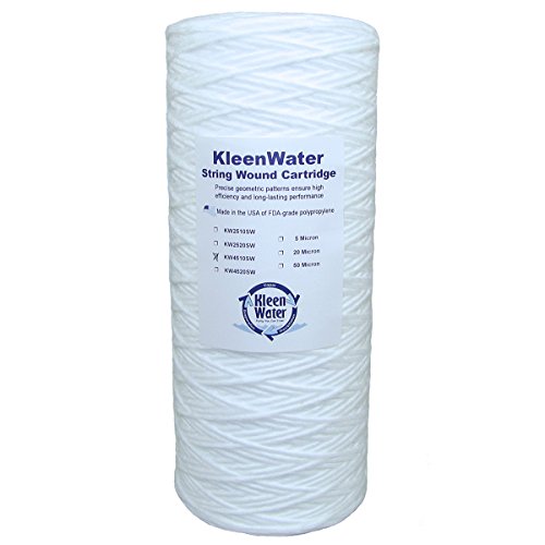 KleenWater 4.5 x 10 Inch String Wound Water Filter Cartridges, 20 Micron, Compatible with Aqua-Pure AP814, Pentek WP5BB97P, Made in the USA