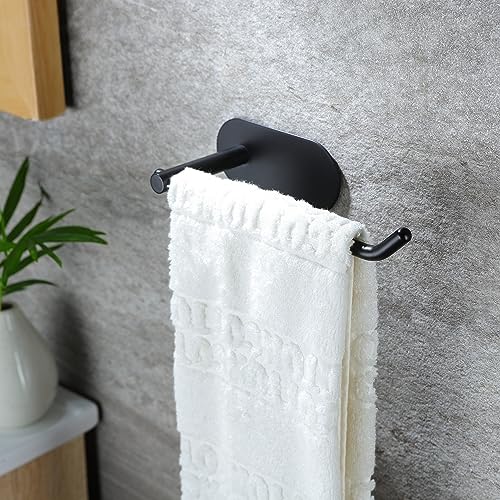SUNTECH Hand Towel Holder - Black Towel Ring for Bathroom, Adhesive Towel Bar for Organizing Towels, 6 3/10 Inch Hand Towel Rack, Stainless Steel