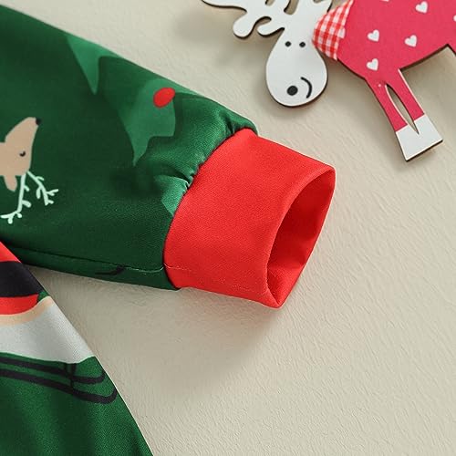 Mialoley Infant Baby Christmas Jumpsuit Long Sleeve V Neck Zipper Front Romper Bowknot Headband Spring Fall Winter Casual (Green, 6-9 Months)