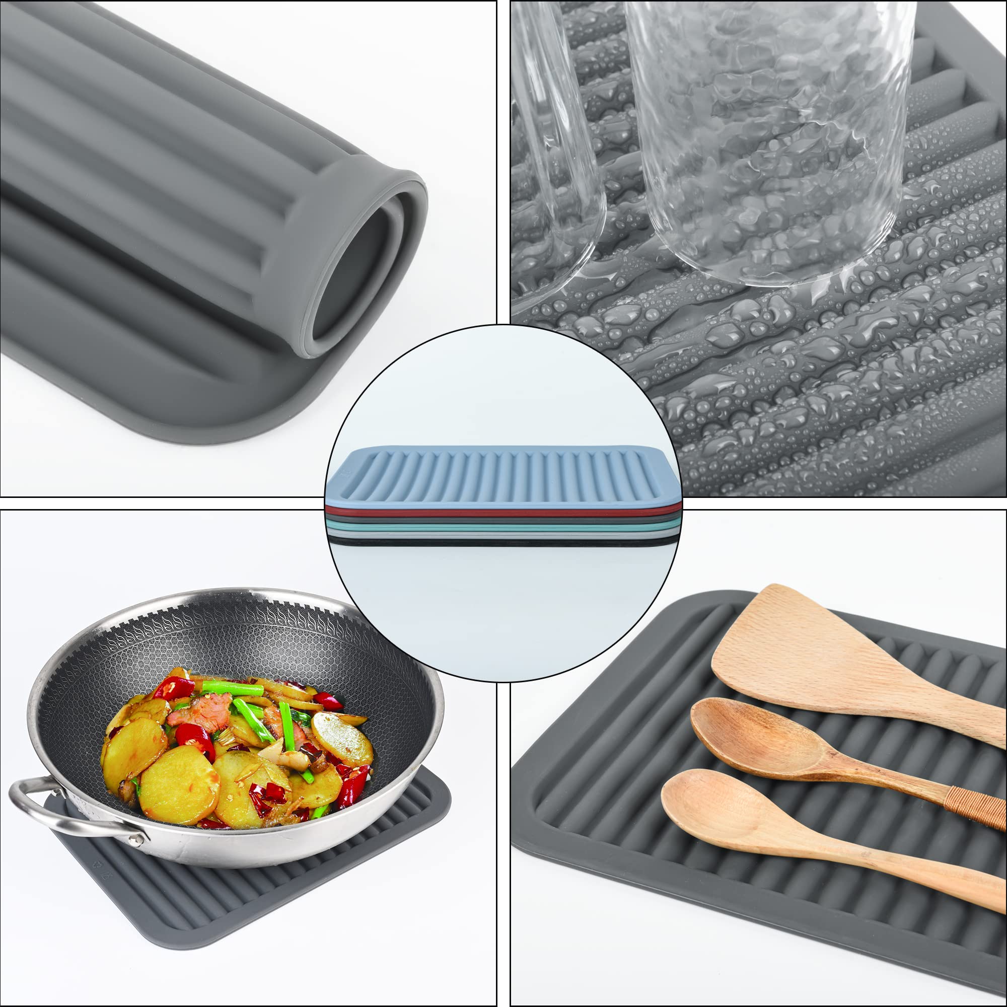 IFFMYJB Silicone Trivets Mats, Silicone Hot Pads for Pot Holder, Square Trivets for Hot Dishes, Pots and Pans, Multi Purpose Hot Pads for Kitchen Counter, Non Slip Heat Resistant Mats Set 4 Blue