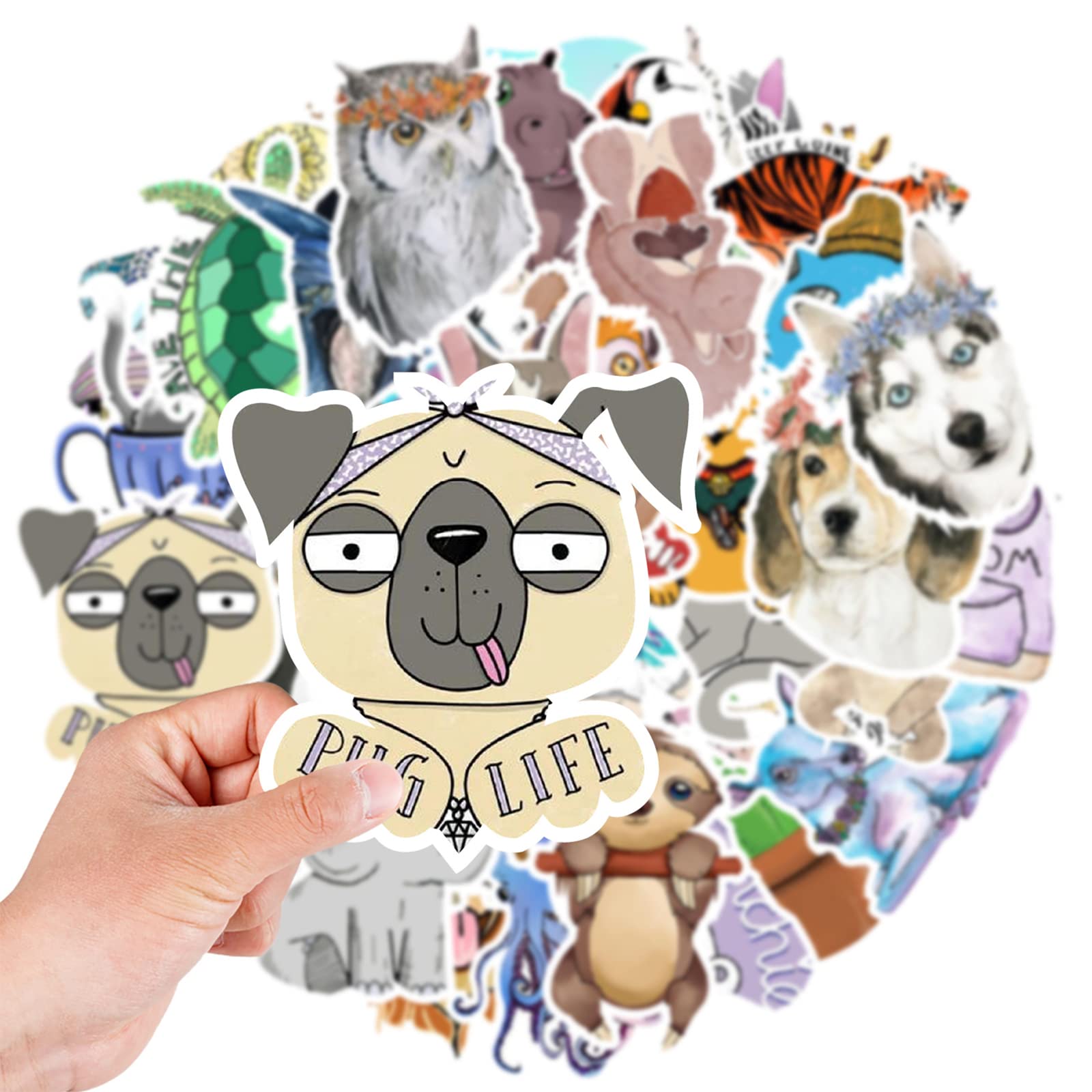 FUYIOCN 50 Pack Cute Animal Stickers for Water Bottle Notebook Camping, Animal Stickers Theme Non-Repeating Vinyl Holiday Party Stickers