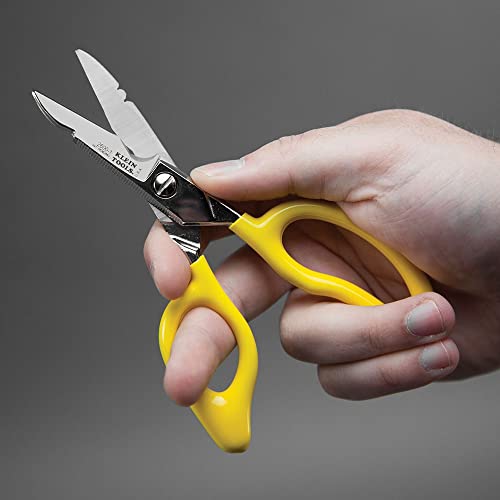 Klein Tools 26001 Scissors, All-Purpose Electrician's Scissors with Cable Cutting Notch, Serrated Blades, Deburr Notch, 6.75-Inch
