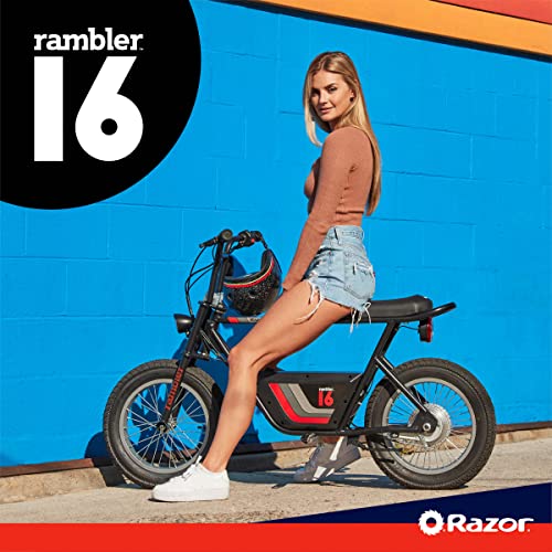 Razor Rambler 16 β 36V Electric Minibike with Retro Style, Up to 15.5 MPH, Up to 11.5 Miles Range, Wide, Rugged 16" Air-Filled Tires, Powerful 350 Watt Hub-Driven Motor
