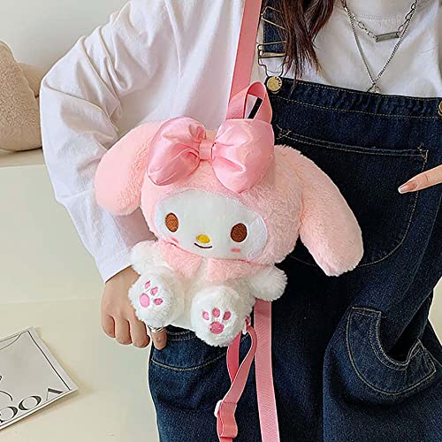 Huositi Pink and White Plush Backpack, Cute Cartoon Character Plush Doll School Bag for Kids and Girls (Pink)
