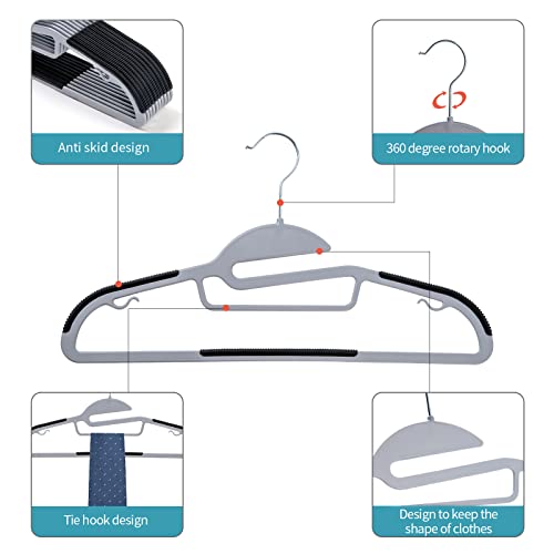 HWAJAN Coat Hanger 50Pack,Space Saving Hangers 16.53inch Plastic Hangers Rubber Strip Non-Slip Clothes Hangers Pants Hangers for Dorms,Apartments,Suit for Pants,Jackets,Sweaters,Shirts,Black