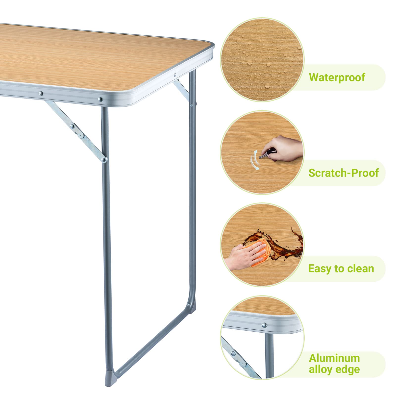 FUNDANGO Folding Camping Table Portable Outdoor Picnic Tables Waterproof and Durable Lightweight Desk with Handle for Outdoor Camp Picnic Beach 7.5lbs.